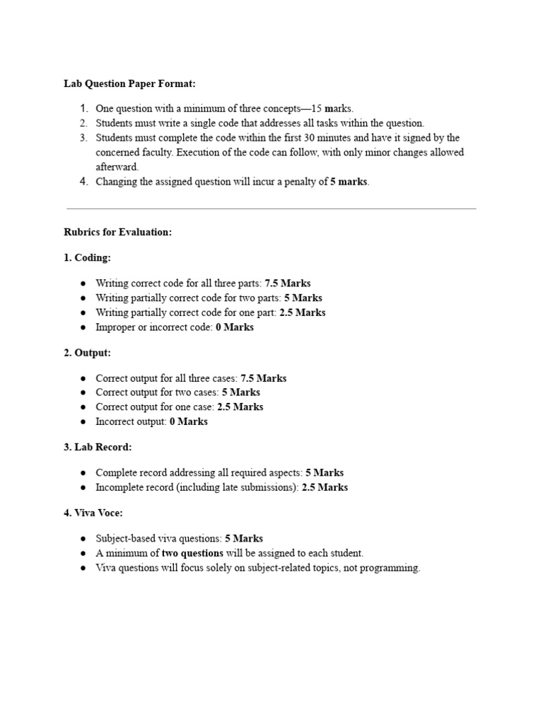 Lab Question Paper and Evaluation - 2024 - 25 | PDF