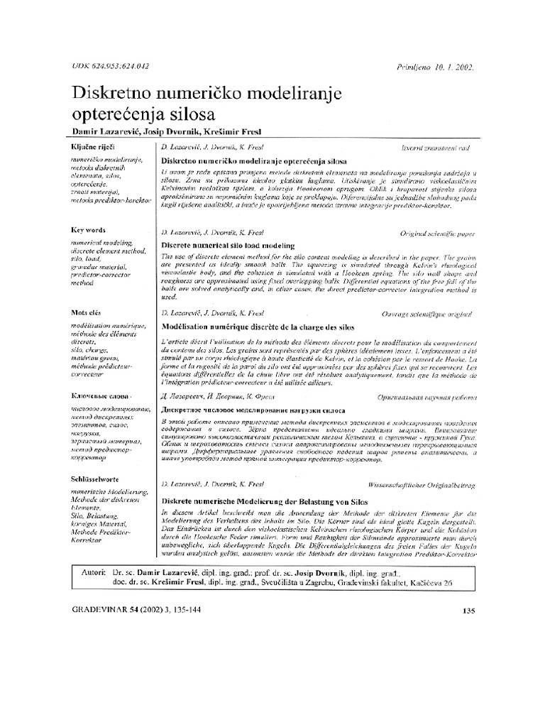 Diskretno, Numericko Modeliranje Opterecenja Silosa | PDF