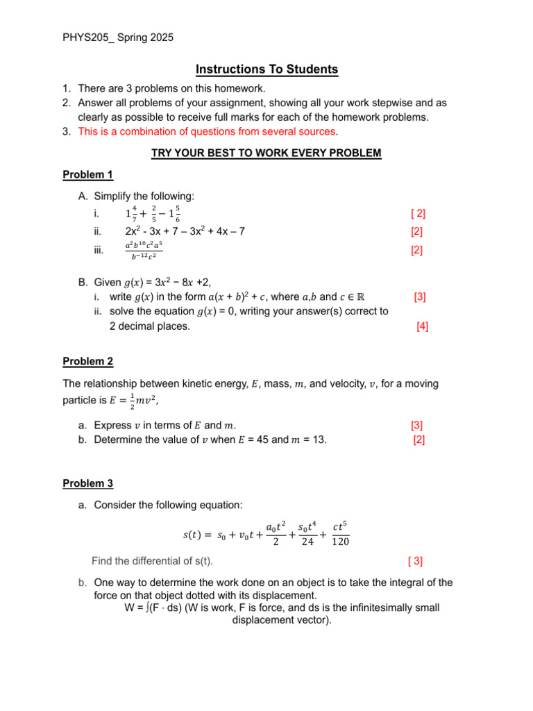 PHYS205HW1 Math Review | PDF