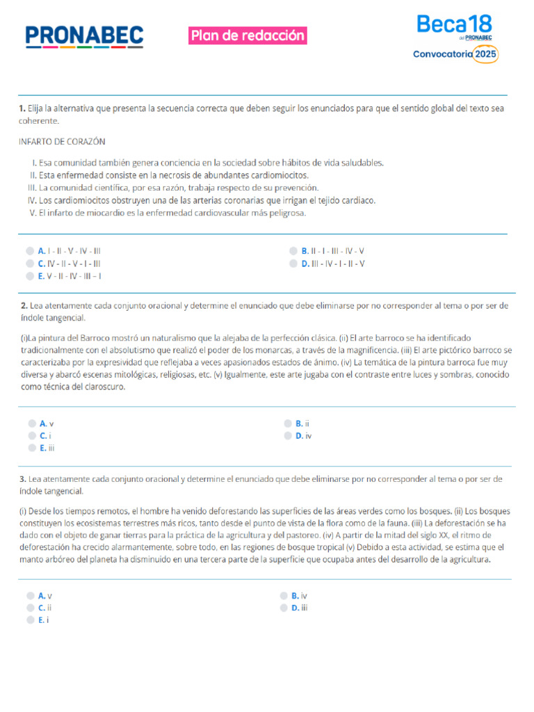 Modelo Prueba Plan de Redaccion Beca 18-2025 | PDF