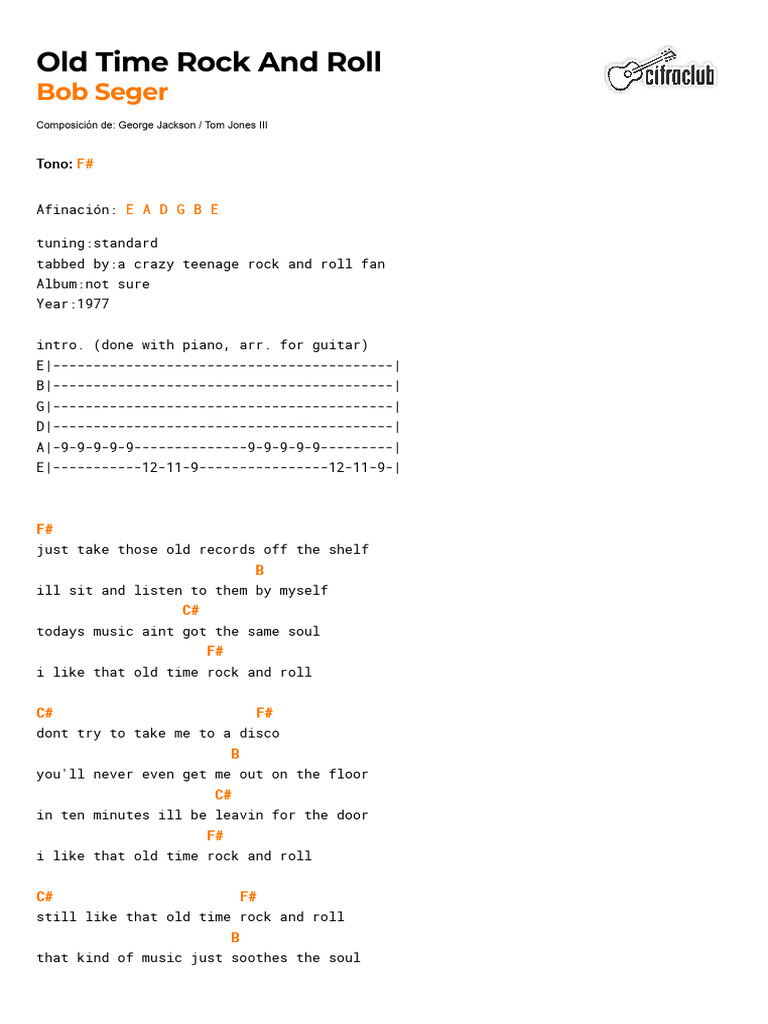 Bob Seger - Old Time Rock and Roll | PDF | Rock Music | Popular Music