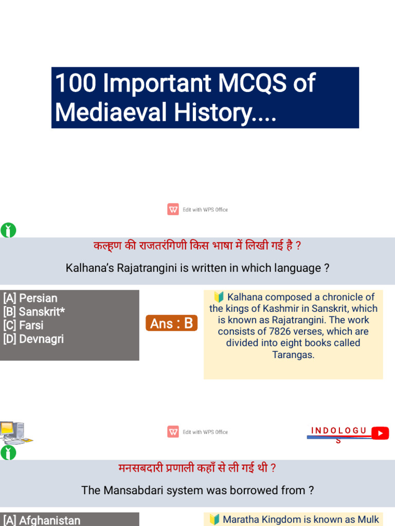 Medieval History Top 100 Questions. | PDF