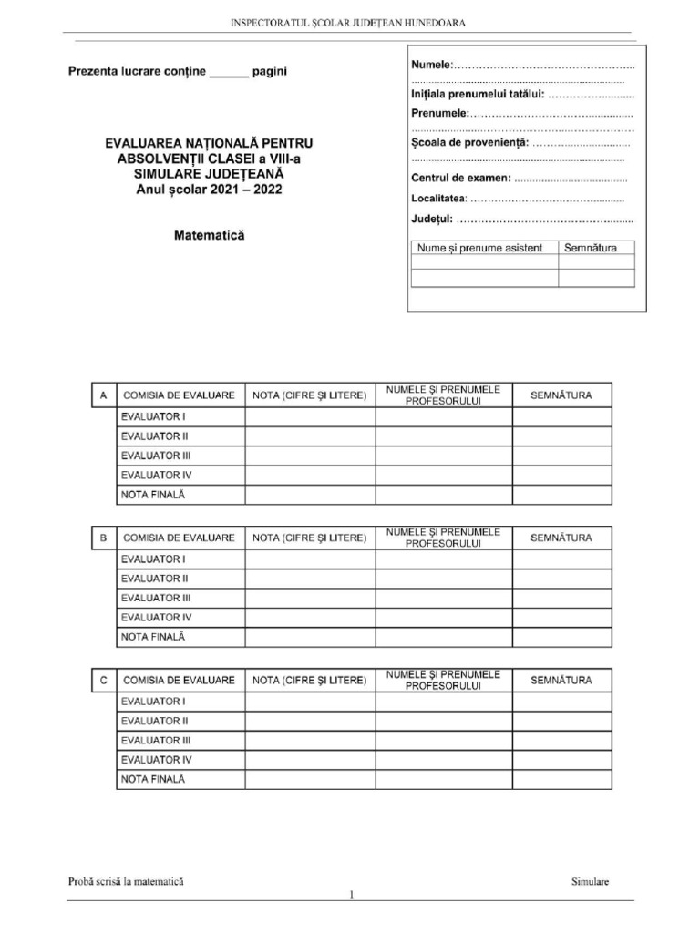 Simulare Hunedoara2022 | PDF