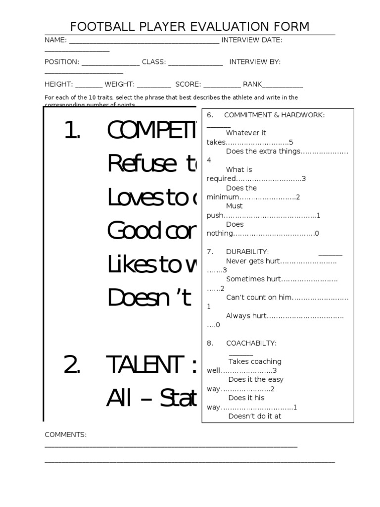 Football Player Evaluation Form | PDF | Sports | Leisure