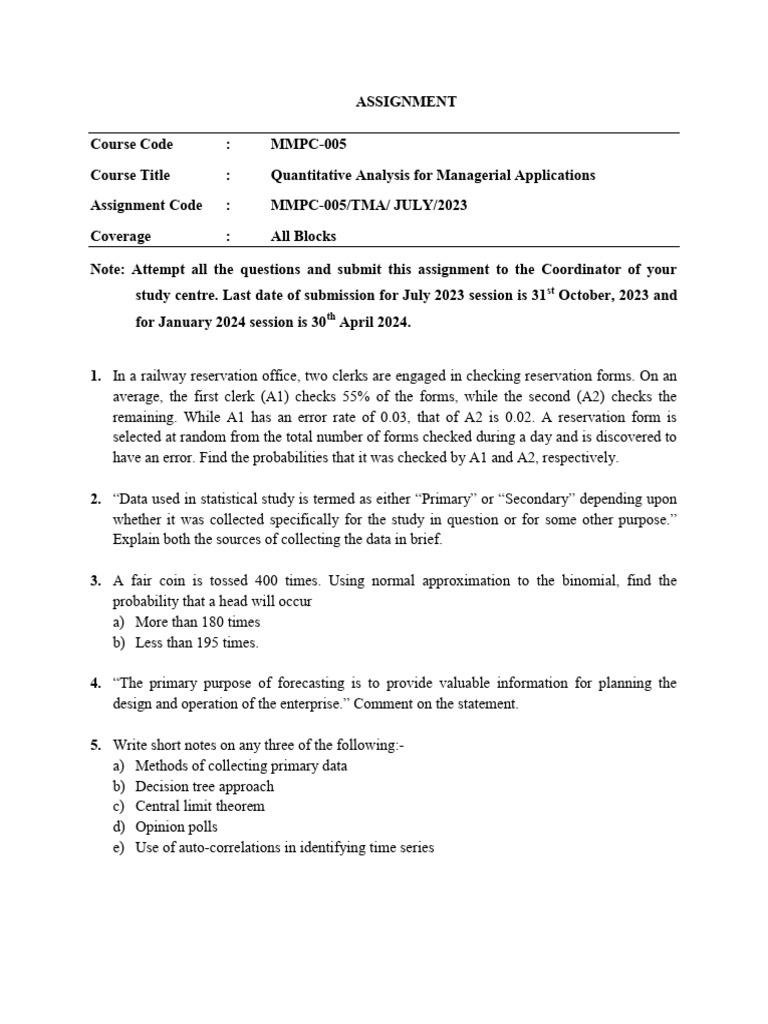 MMPC-005 Assignment Guidelines | PDF