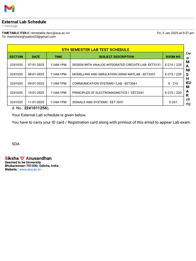 Gmail - External Lab Schedule | PDF