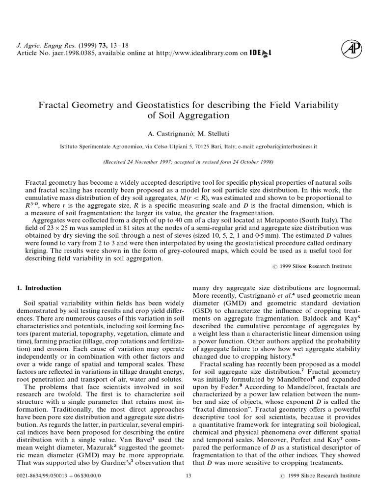 Fractal Geometry and Geostatistics For Describing The Field Variability of Soil Aggregation ...