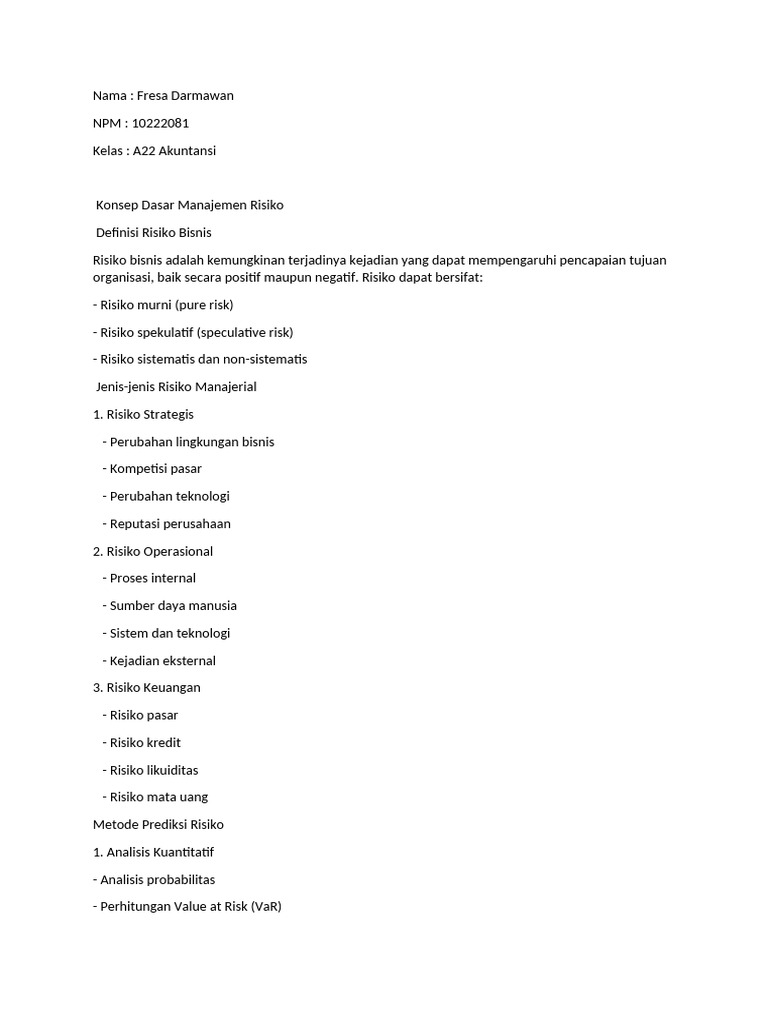 Manajemen Risiko Bisnis Terpadu | PDF