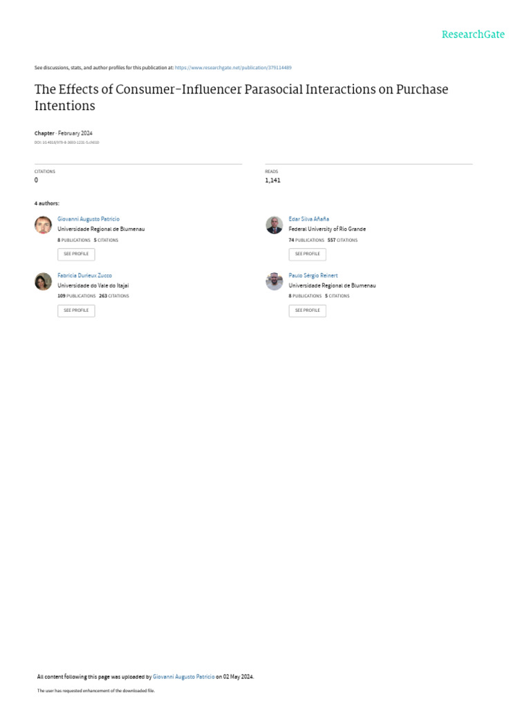 The Effects of Consumer Influencer Parasocial Interactions On Purchase Intentions9 | PDF ...