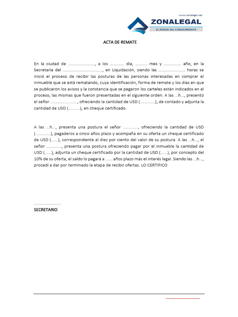 Acta de Remate de Inmueble | PDF