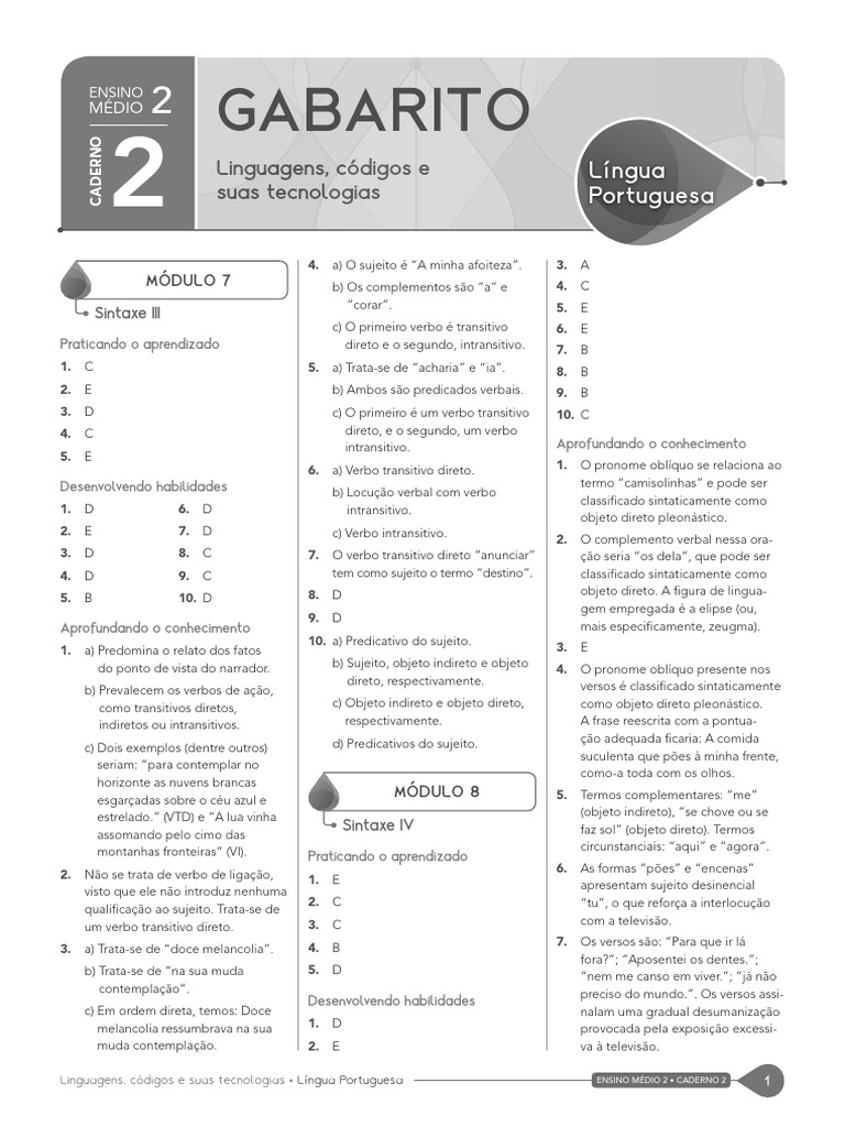 PH_EM2_C2_Gabarito_Humanas_LPort | PDF | Assunto (gramática) | Sintaxe
