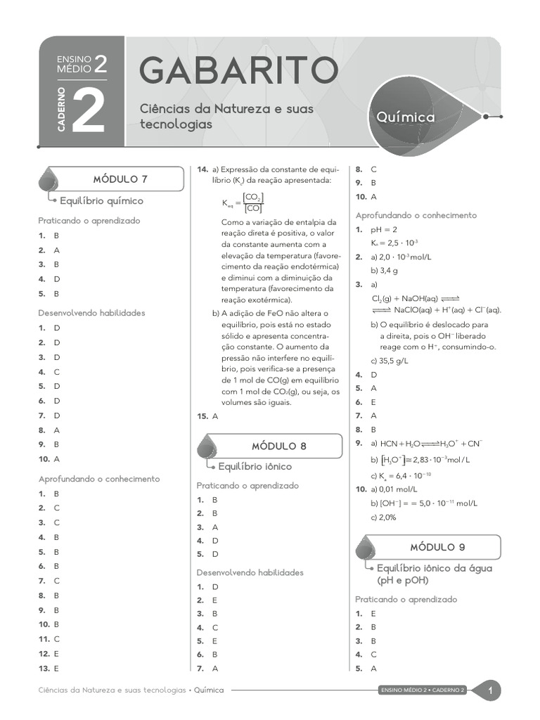 PH EM2 C2 Gabarito Exatas Quimica | PDF | Ph | Equilíbrio químico
