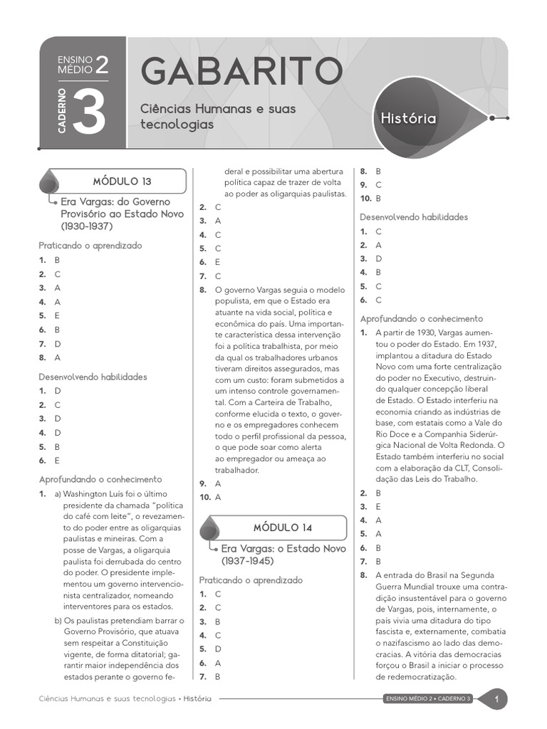 PH EM2 C3 Gabarito Humanas HISTORIA | PDF | Brasil