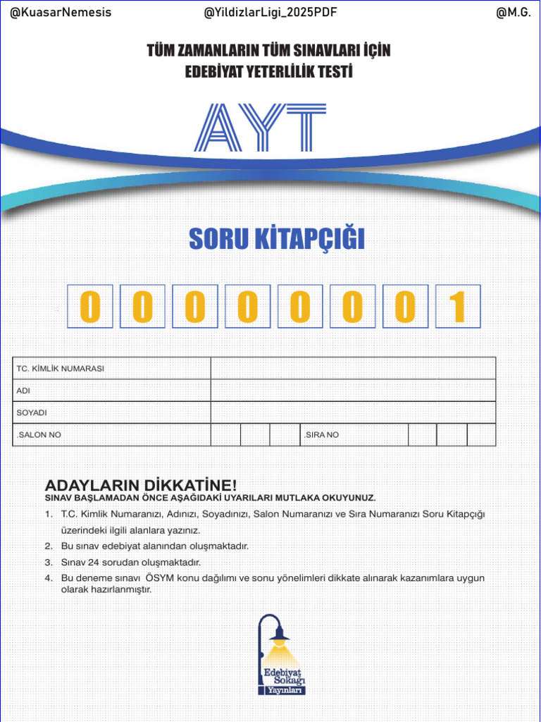 2025 Edebiyat Sokağı AYT Edebiyat Denemleri @YildizlarLigi 2025 | PDF