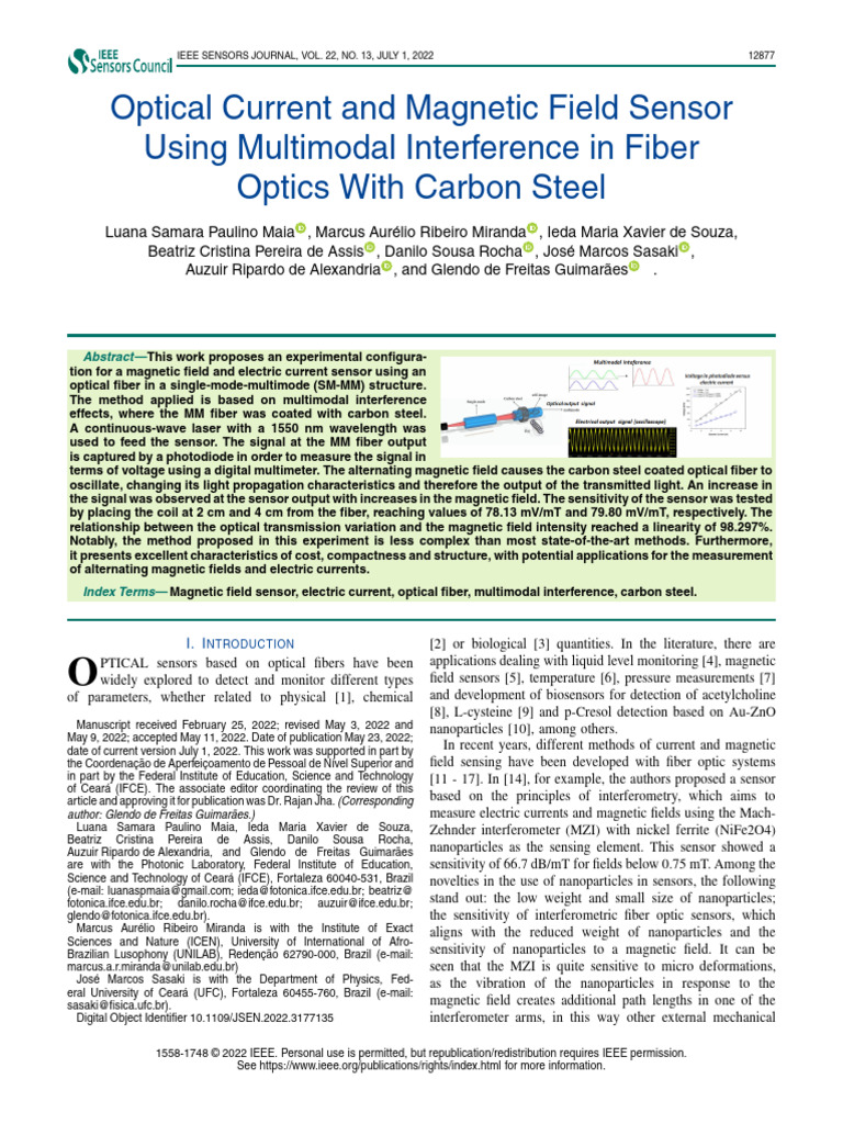 Optical Current and Magnetic Field Sensor Using Multimodal Interference ...
