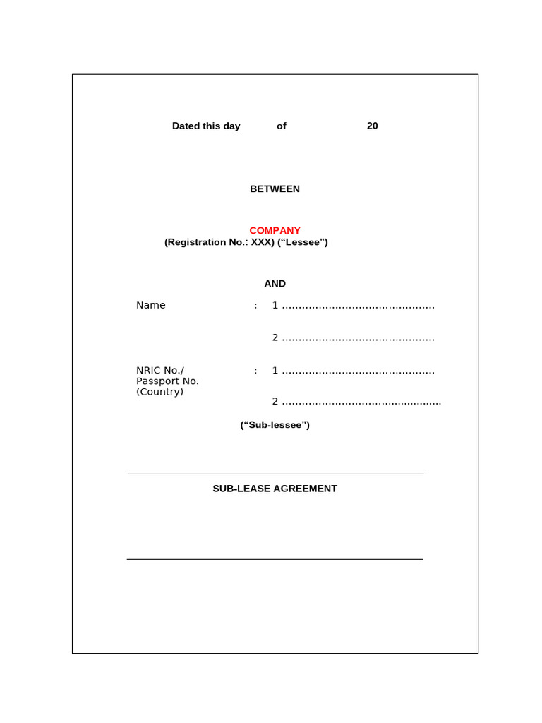 Sub-Lease Agreement Template Malaysia | PDF | Lease | Breach Of Contract
