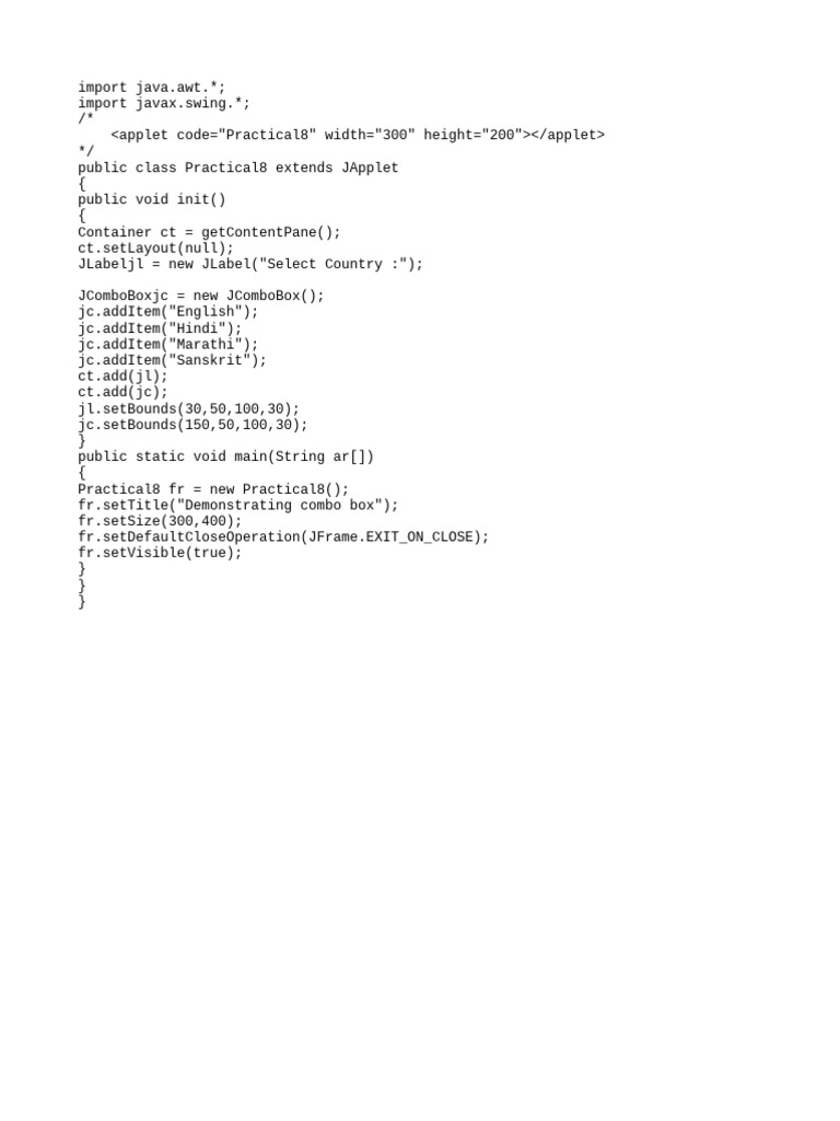 Practical 8, Java | PDF