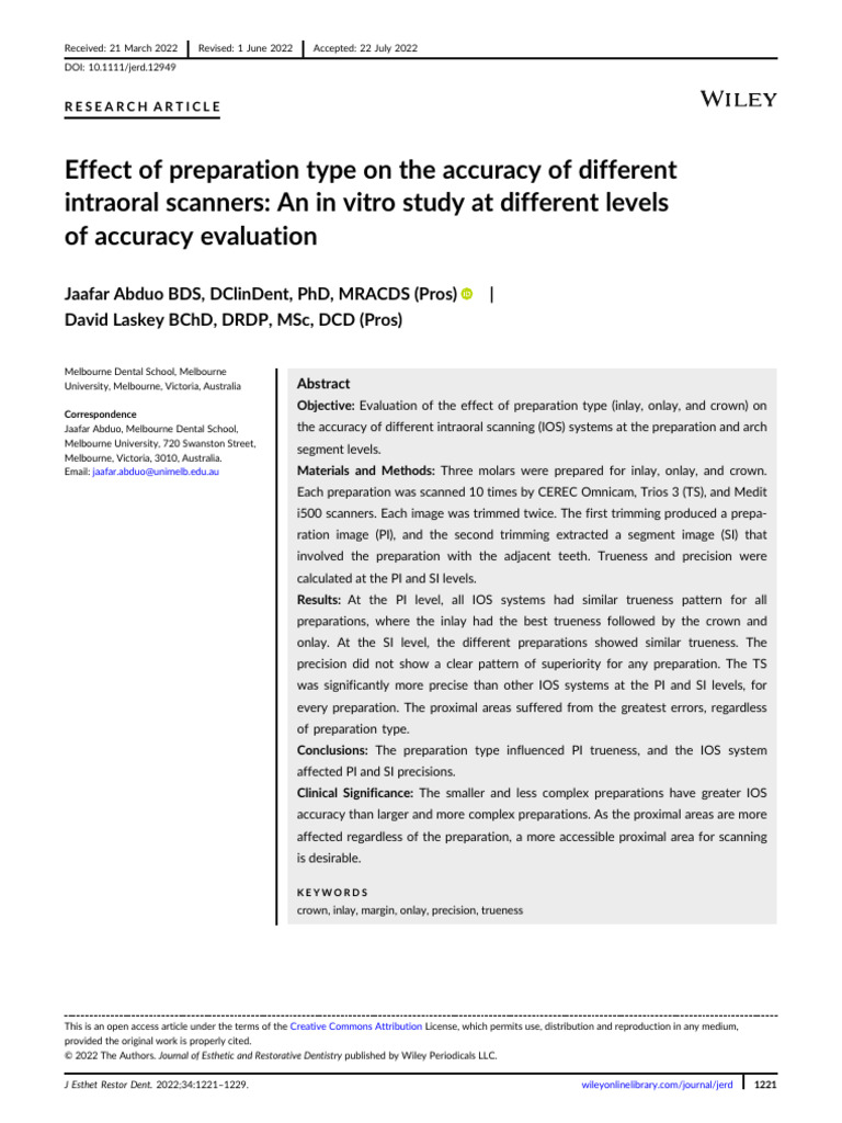 Effect of Preparation Type On The Accuracy of Different Intraoral ...