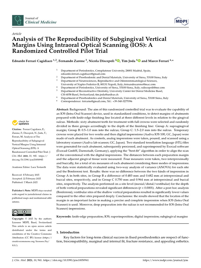 Analysis of The Reproducibility of Subgingival Vertical Margins | PDF ...