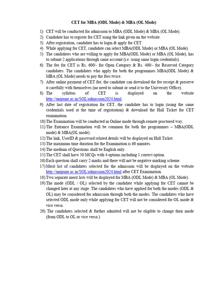 MBA CET Instructions_20012025 | PDF