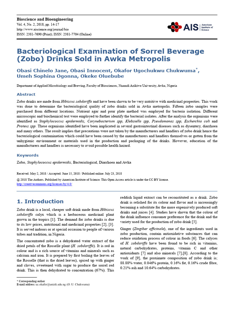 Bacteriological Examination of Sorrel Beverage | PDF | Bacteria ...