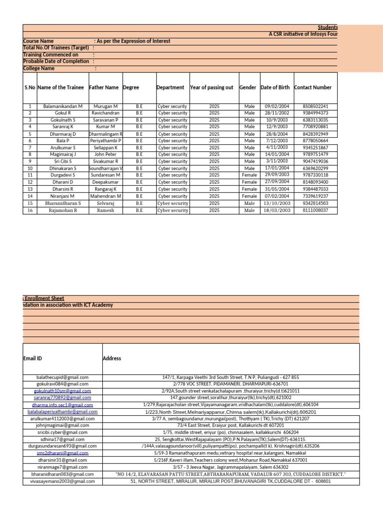 Student Enrollment Sheet Final-1 | PDF
