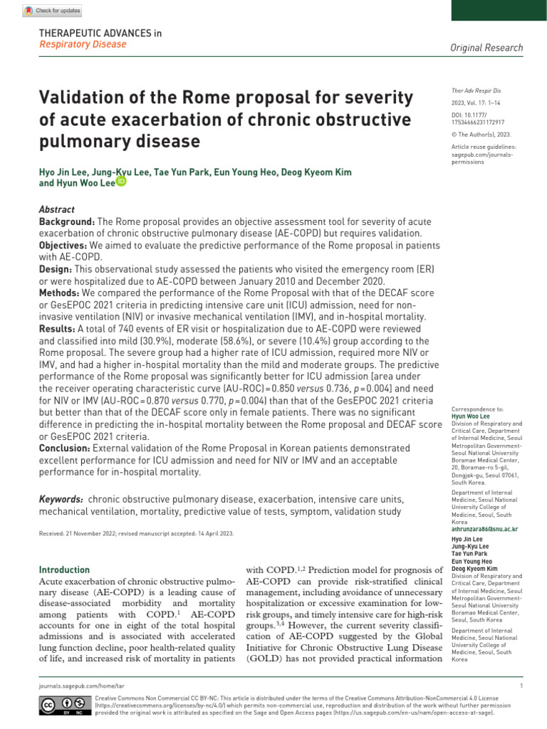 AE-COPD Severity: Rome Proposal Validation | PDF | Intensive Care ...