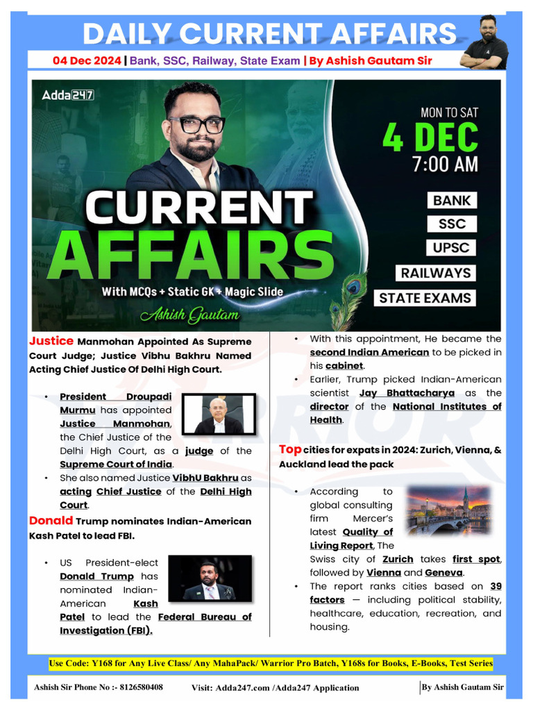 4th Dec - 2024 - Current - Affair - by - Ashish - Gautam New | PDF