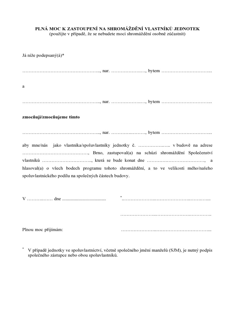 13 Vzor Plne Moci Na Shromazdeni SVJ | PDF