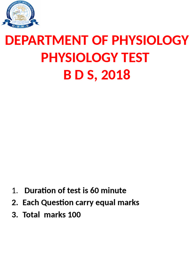 Physio Test 2018 Solved | PDF | Endocrine System | Physiology