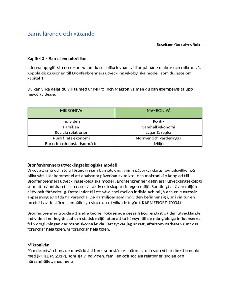 Barns Lärande Och Växande Uppg.3 | PDF