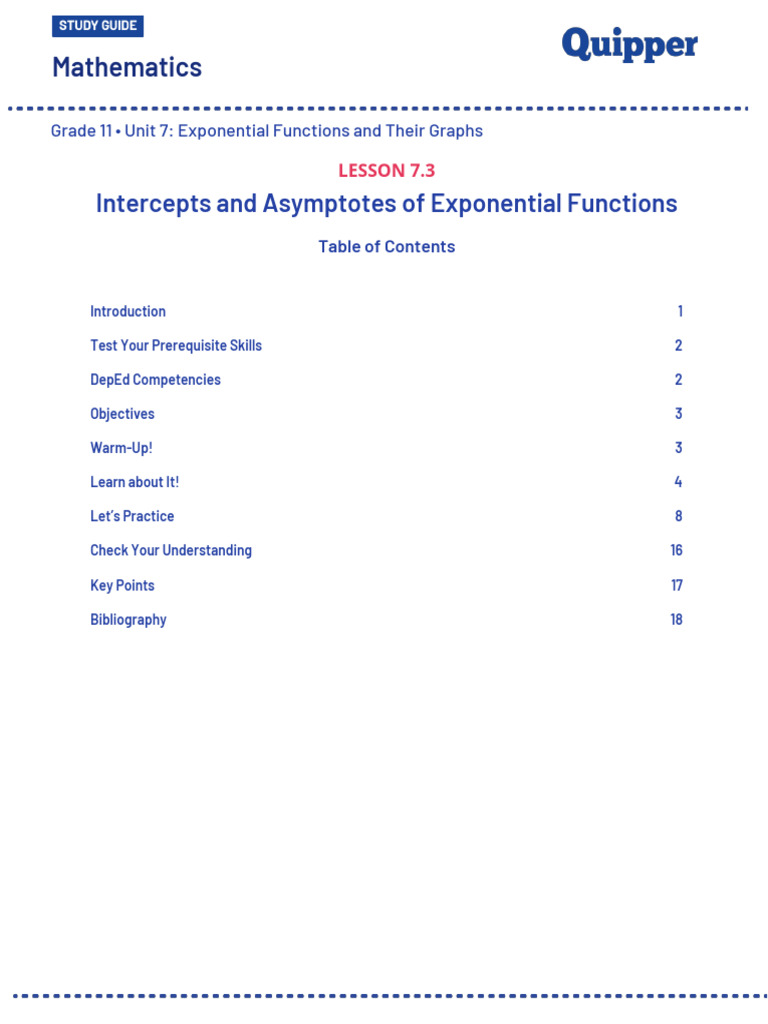 Exponential Functions: Intercepts & Asymptotes | PDF | Asymptote ...