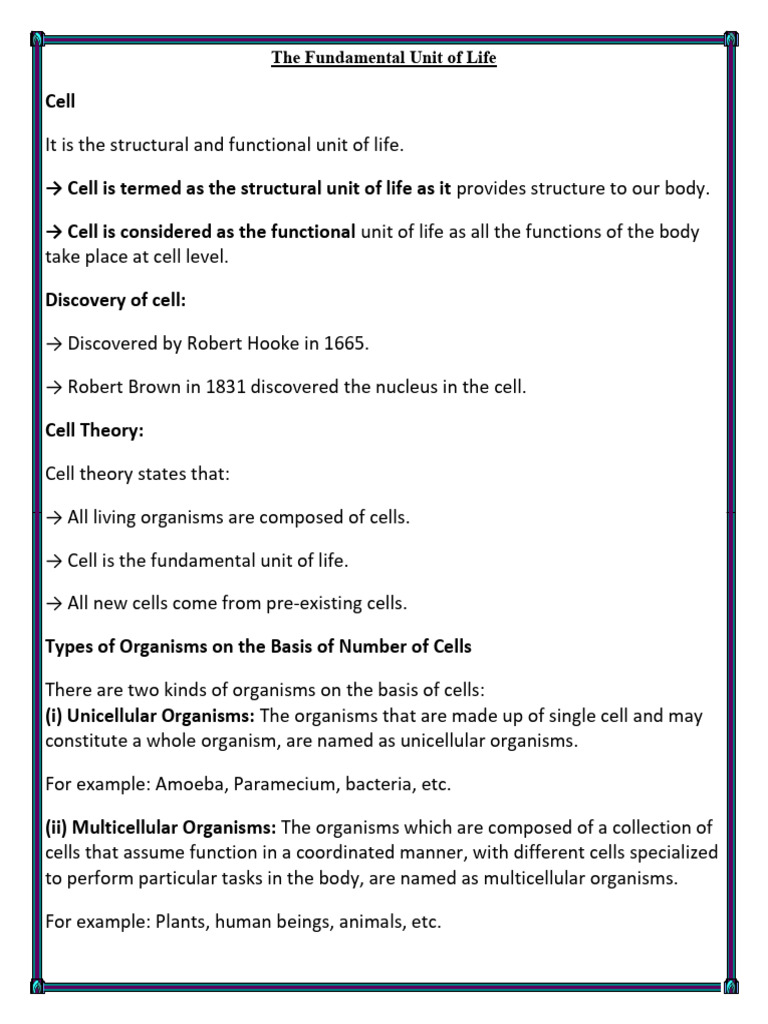 The Fundamental Unit of Life | PDF | Cell (Biology) | Endoplasmic Reticulum