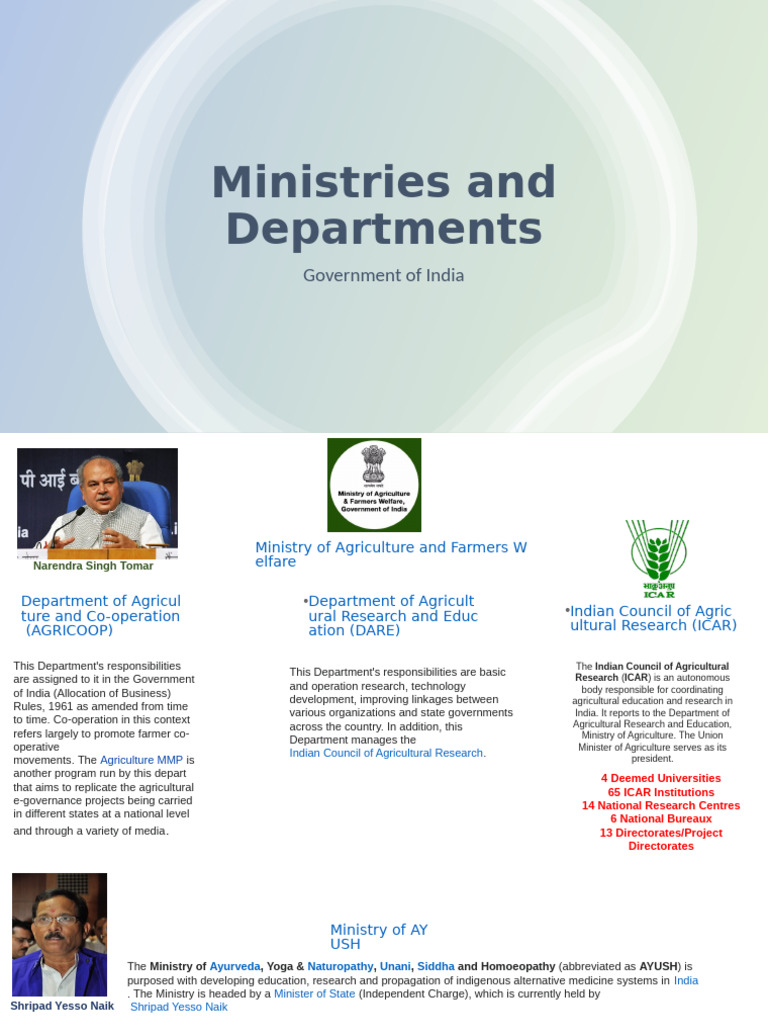 Ministries and Departments of India | PDF | Foods | Government Of India