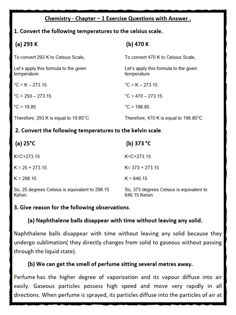 Chemistry Chapter - 1 Question Answer's | PDF | Water | Temperature