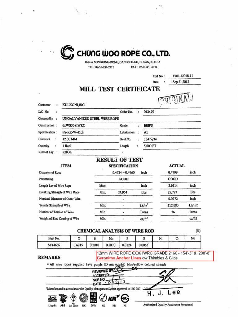 12mm Geronomo CSB & RB Cables Certificate | PDF | Materials ...
