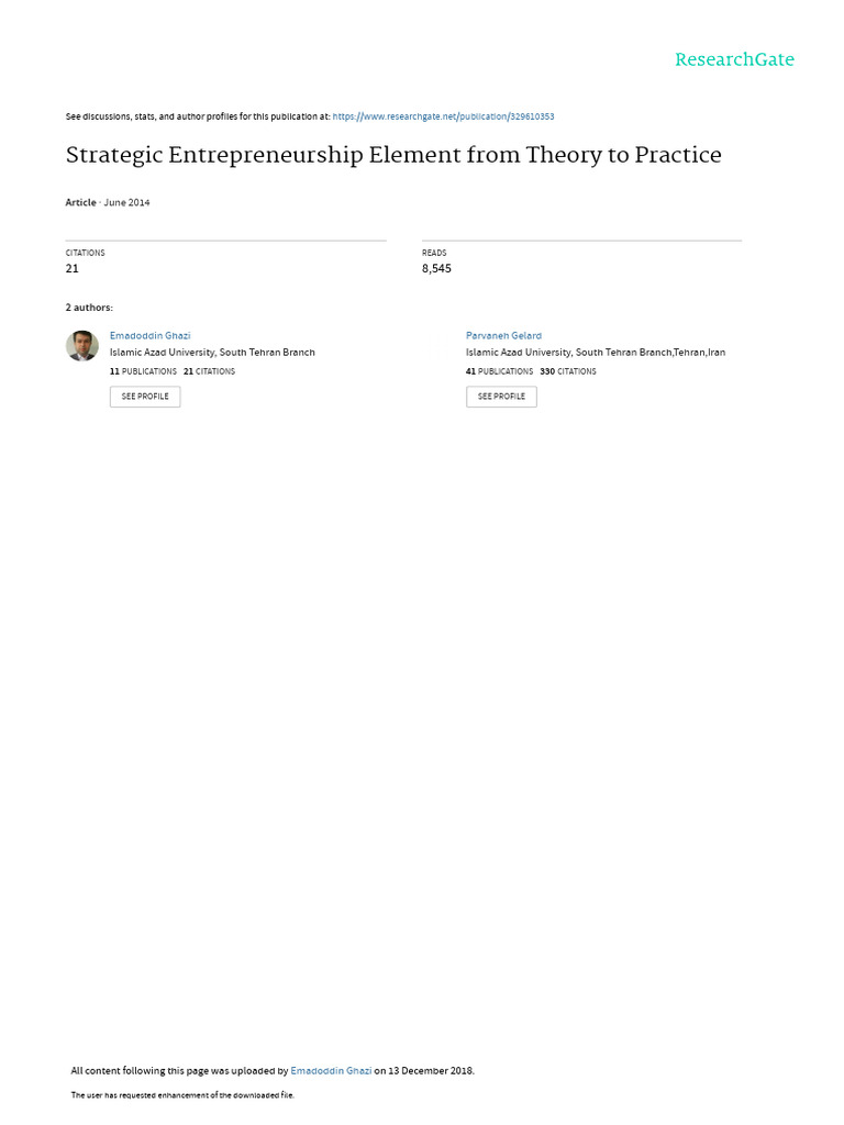 Strategic Entrep From Theory | PDF | Entrepreneurship | Strategic ...