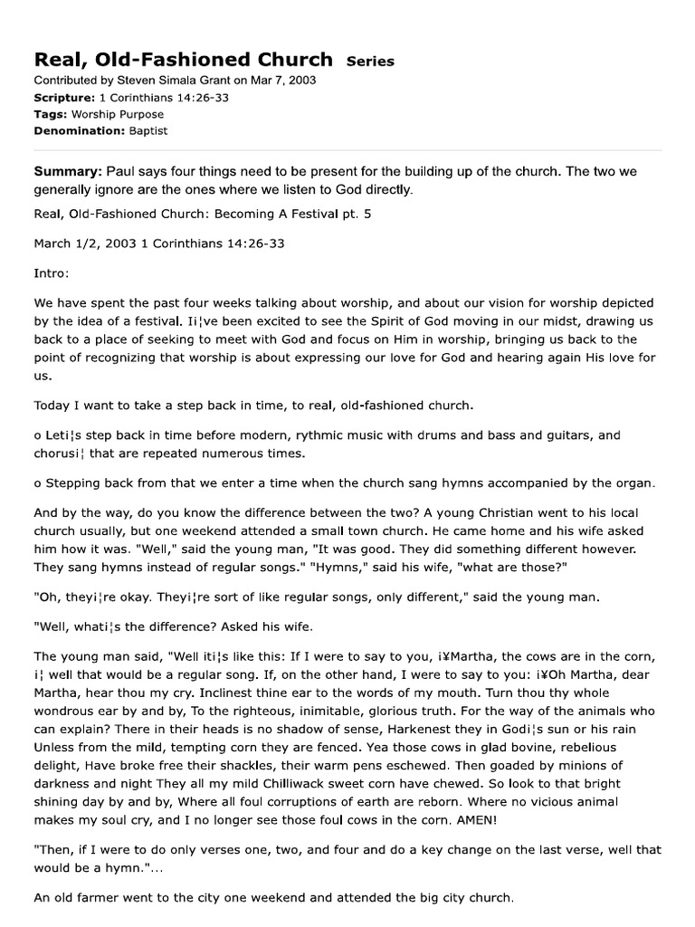 Real, Old-Fashioned Church - SermonCentral.com | PDF Real, Old-Fashioned Church - SermonCentral.com | PDF