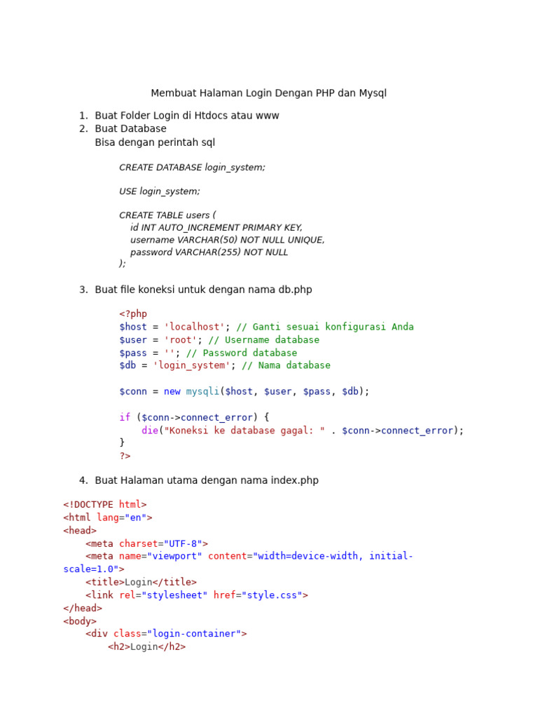 Panduan Login PHP & MySQL | PDF | Pengguna (Komputasi) | Manajemen Teknologi Informasi