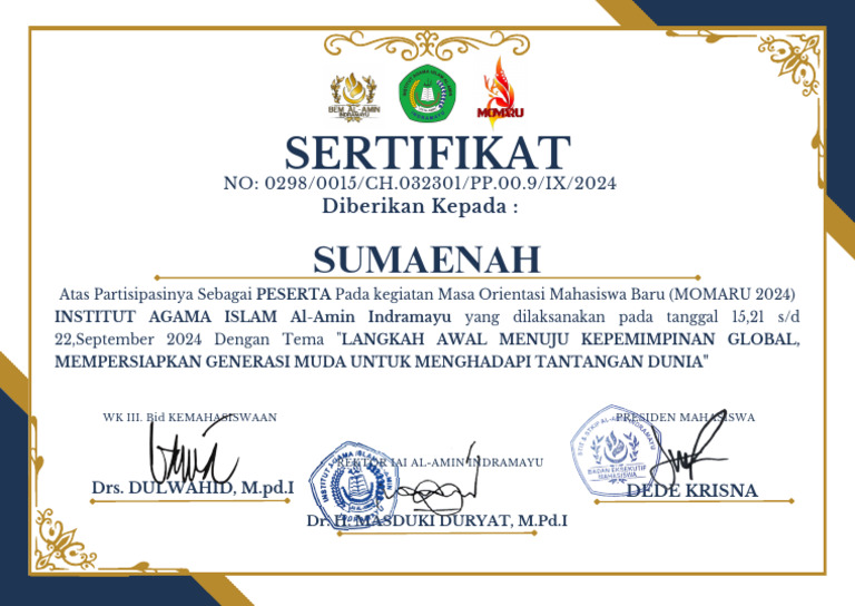 Sertifikat Peserta MOMARU 2024 | PDF