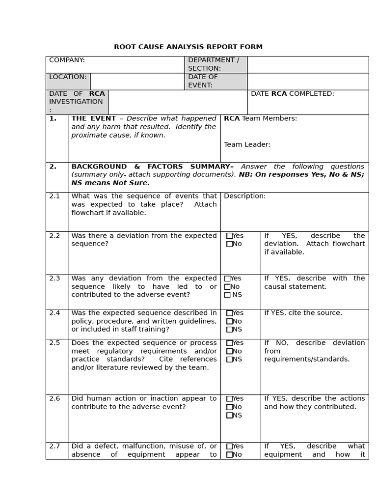 Root Cause Analysis Report Template | PDF
