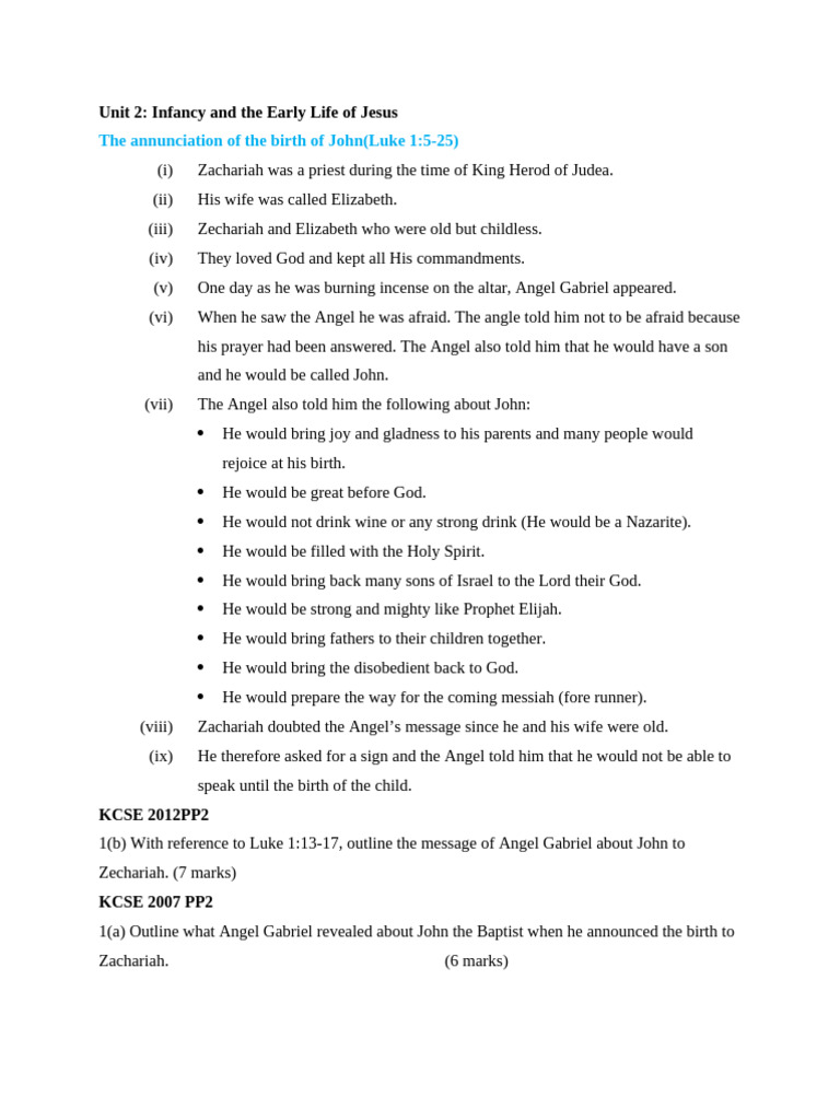 Unit 2 Infancy and The Early Life of Jesus (Moderated) | PDF | John The ...