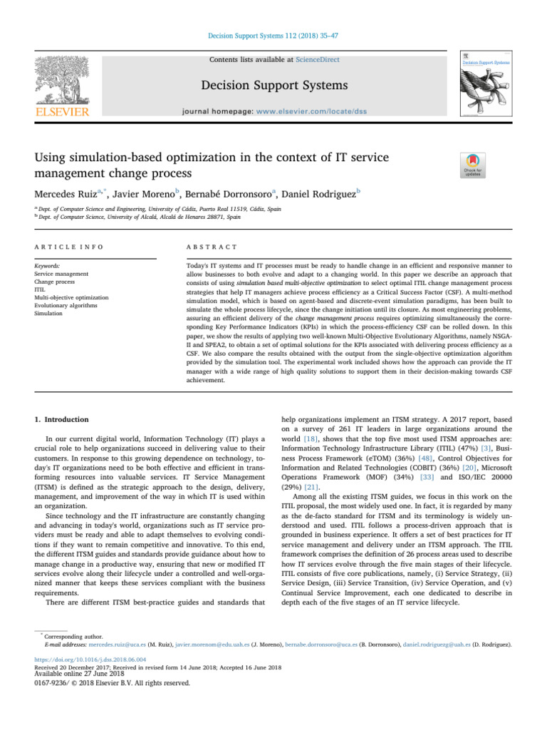 Ruiz Et Al., 2018, Using Simulation-Based Optimization in The Context of IT Service Management ...