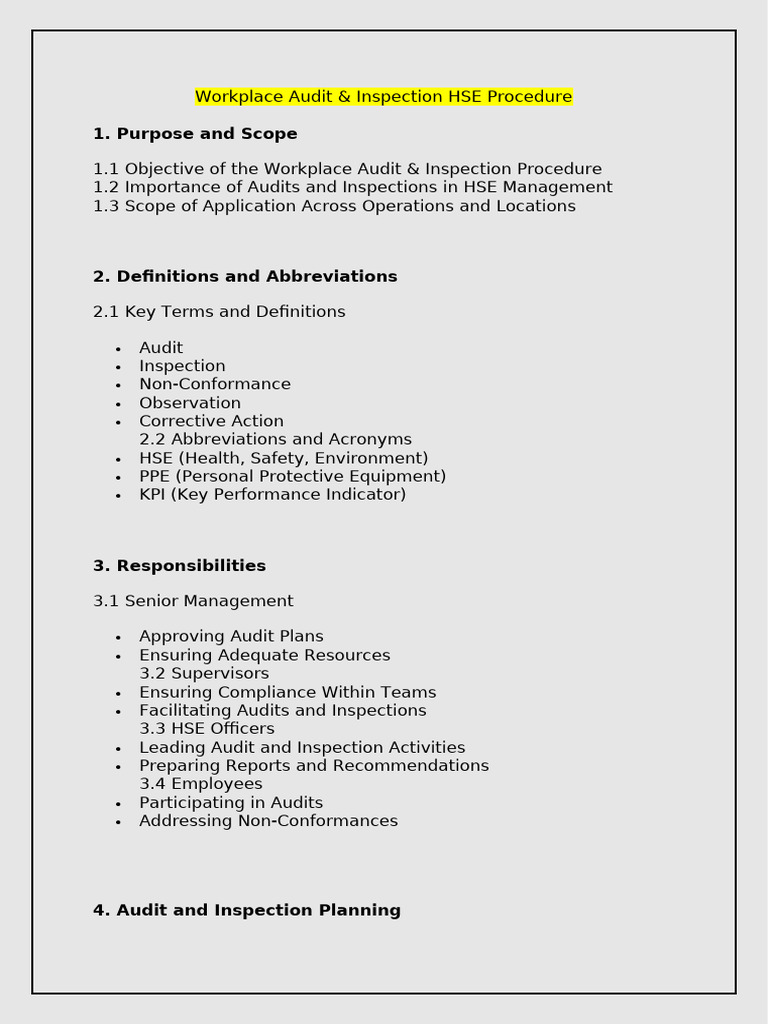 Workplace Audit Inspection Procedure | PDF | Audit | Occupational Safety And Health