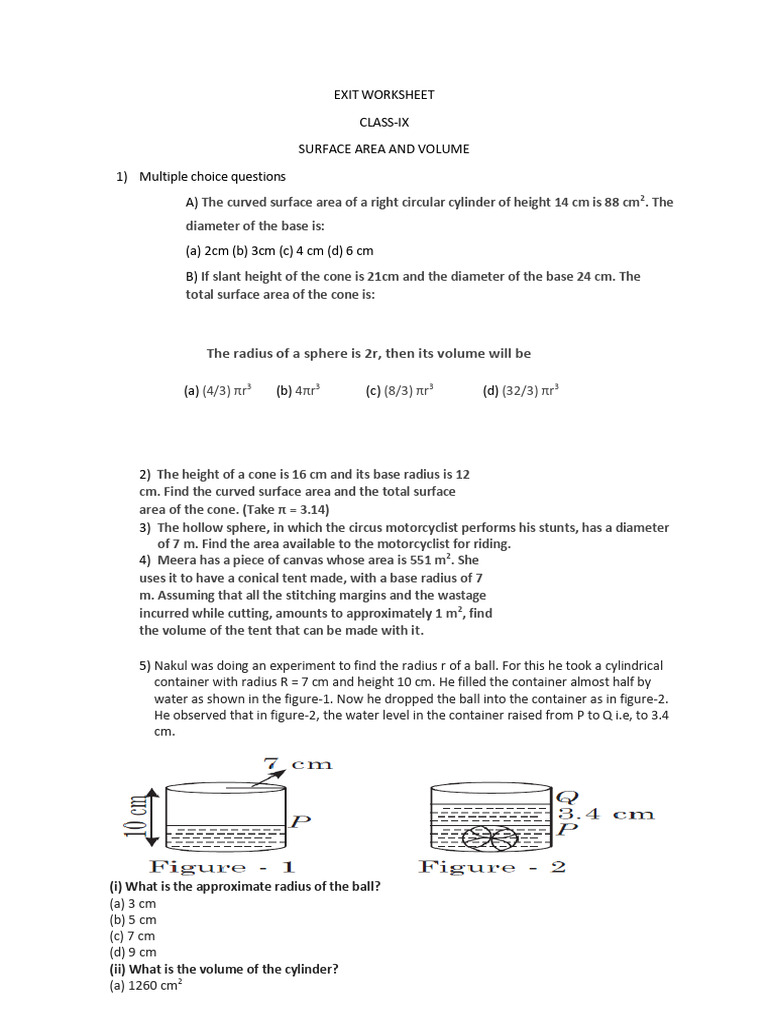 Class IX Surface Area & Volume Quiz | PDF