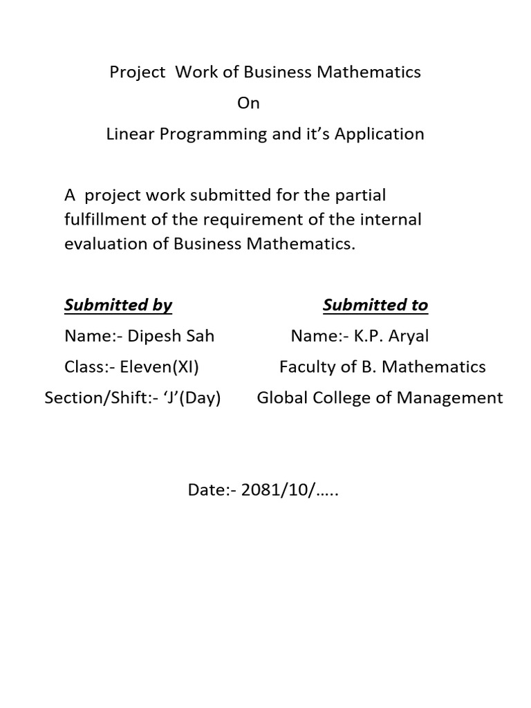 Business Math Project Work | PDF