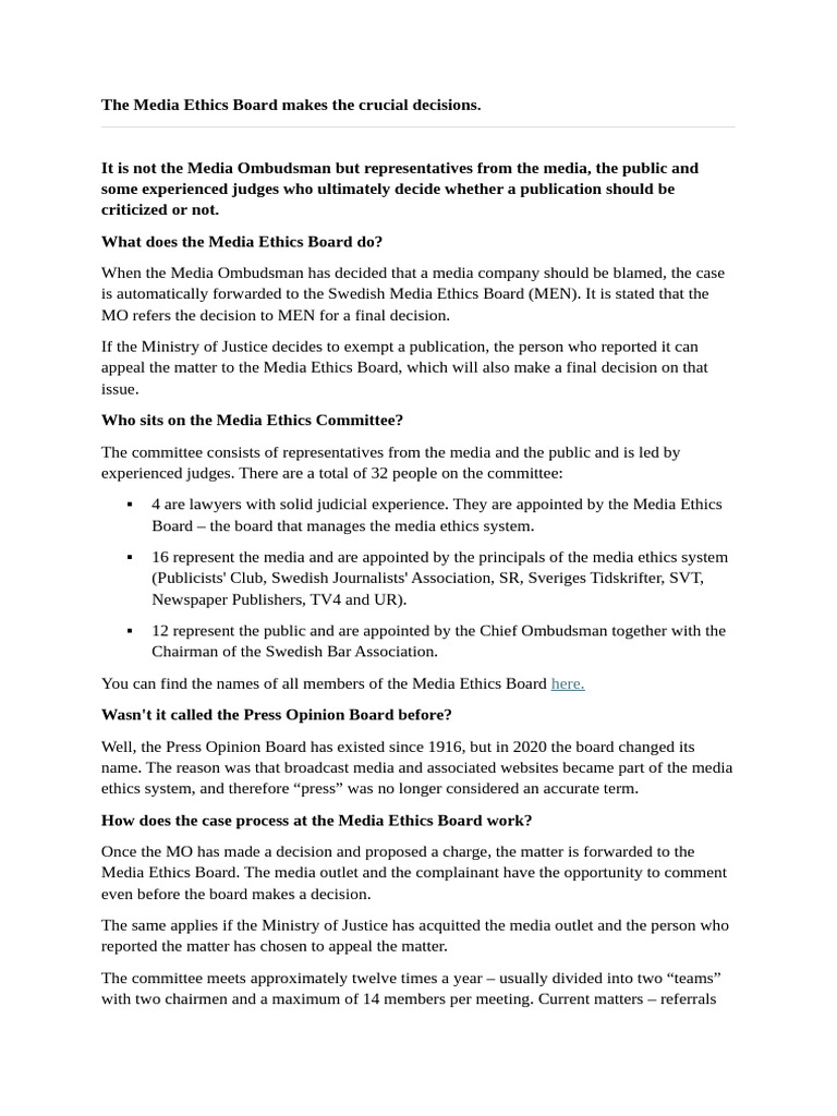 Comitetul de Etica Suedia | PDF | Acquittal | Public Sphere