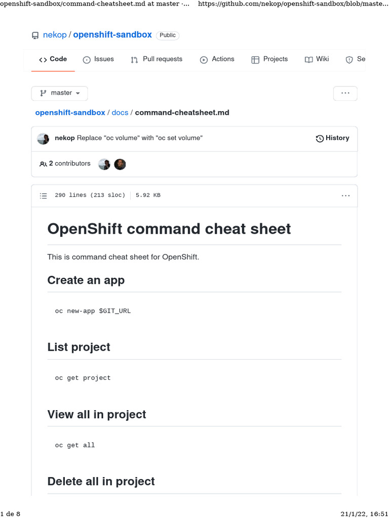 Openshift Sandbox - Command-Cheatsheet - MD at Master Nekop - Openshift-Sandbox GitHub | PDF ...