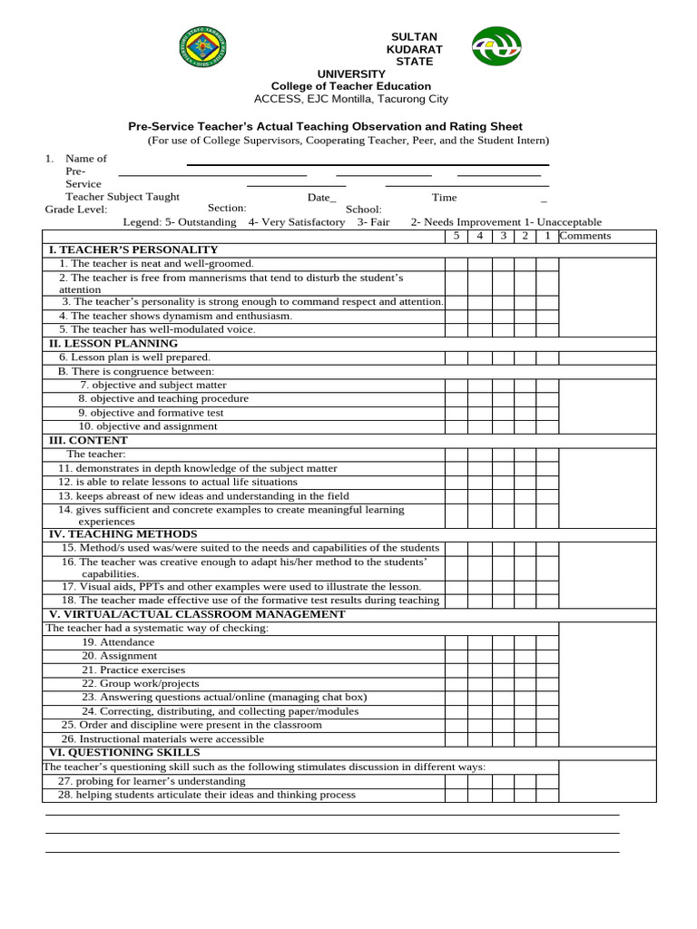 Demo Teaching Rating Sheet 1 | PDF | Teachers | Teaching Method