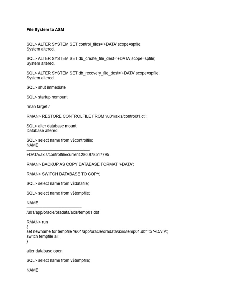 Steps To Convert Your Oracle Database From FS to ASM | PDF